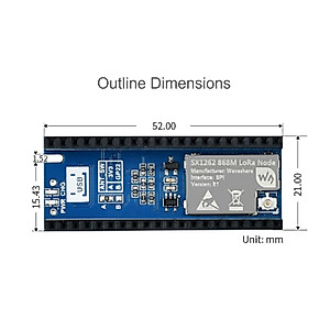 TOP1 SX1262 LoRa Node Module for Raspberry Pi Pico Series Boards, 902~930MHz Frequency Band, Support LoRaWAN Protocol, Support FSK/GFSK/LoRa Modulations (Pico-LoRa-SX1262-915M)