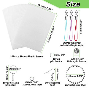 cridoz Shrink Plastic Keychain Kit, Shrink Art Kit Including 25 Sheets Shrink Film, Keychains Jewelry Accessories for Kids Creative Art and Craft Activity