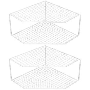 Hemoton 2pcs Countertop Spices Rack Syrup Bottle Rack Draining Pan Rack Two-Layer Pan Organizer Small Corner Shelves 2 Tier Corner Shelves Pan Storage Rack Shelf Wrought Iron Sink White
