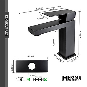 Matte Black Bathroom Faucet - Single Hole Bathroom Faucet Black - Smooth Faucet with 6 Inch Sink Deck Plate for 3 Hole Faucet - Modern Single Handle Bathroom Faucet.