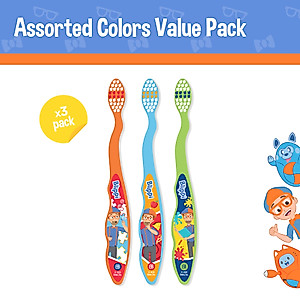 Brush Buddies Blippi Kids Toothbrushes, Manual Toothbrushes for Kids, Toothbrush for Toddlers 2-4 Years, Blippi Childrens Toothbrush, Soft Toothbrushes, 3 Count