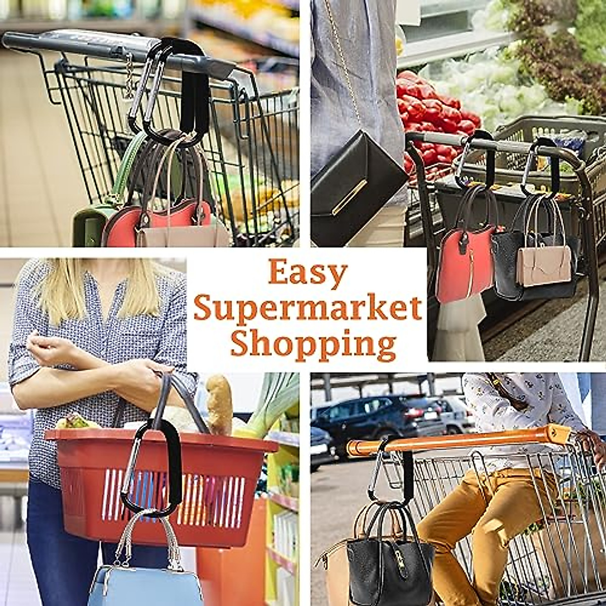 Stroller Hooks-X-Large 16cm(6.3") of Multipurpose hook clips-for mommy shopping Bags,Baby Diaper Bags,Groceries,Clothing,Purse(Stroller accessories-Black).