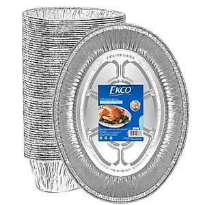 EKCO – Aluminum Turkey Roaster Pan (Oval) 50-count of 18x14” (3.5” Depth) - Disposable Foil Pans - Heavy-Duty Aluminum Baking Pans & Serving Trays – Drip Pan & Casserole Dish, BBQ-Safe (Recyclable)