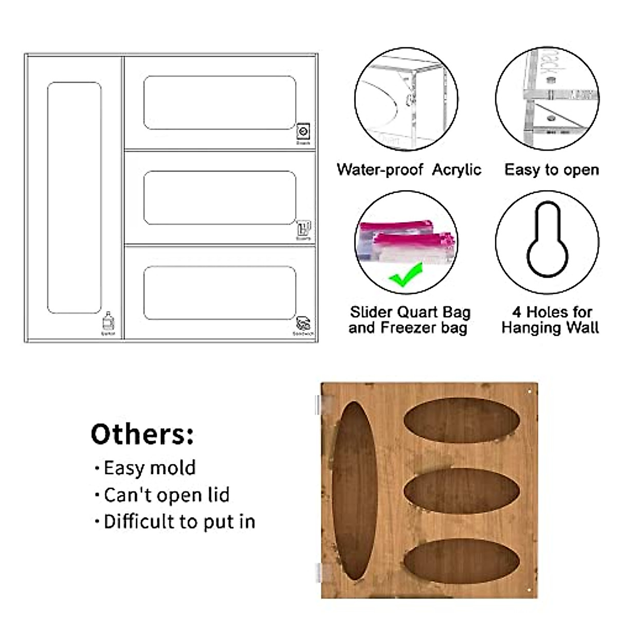 AXISNA Ziplock Bag Storage Organizer, Baggie Bags Drawer Organizer & Plastic Food Storage Bags Holder,Acrylic Baggie Organizer,Compatible with Gallon, Quart, Sandwich, Snap, Freezer, Slider Bags (Clear)