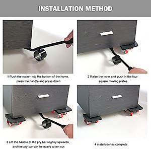 CNQLIS 4 Wheels Moving Dolly with Casters Furniture Dollies Set Lifter and a Pair of Gloves Mover Tool Sets Furniture Movers Ideal for Wood Floors Sofas Bed Safe Load Capacity 350 Lb Black Square