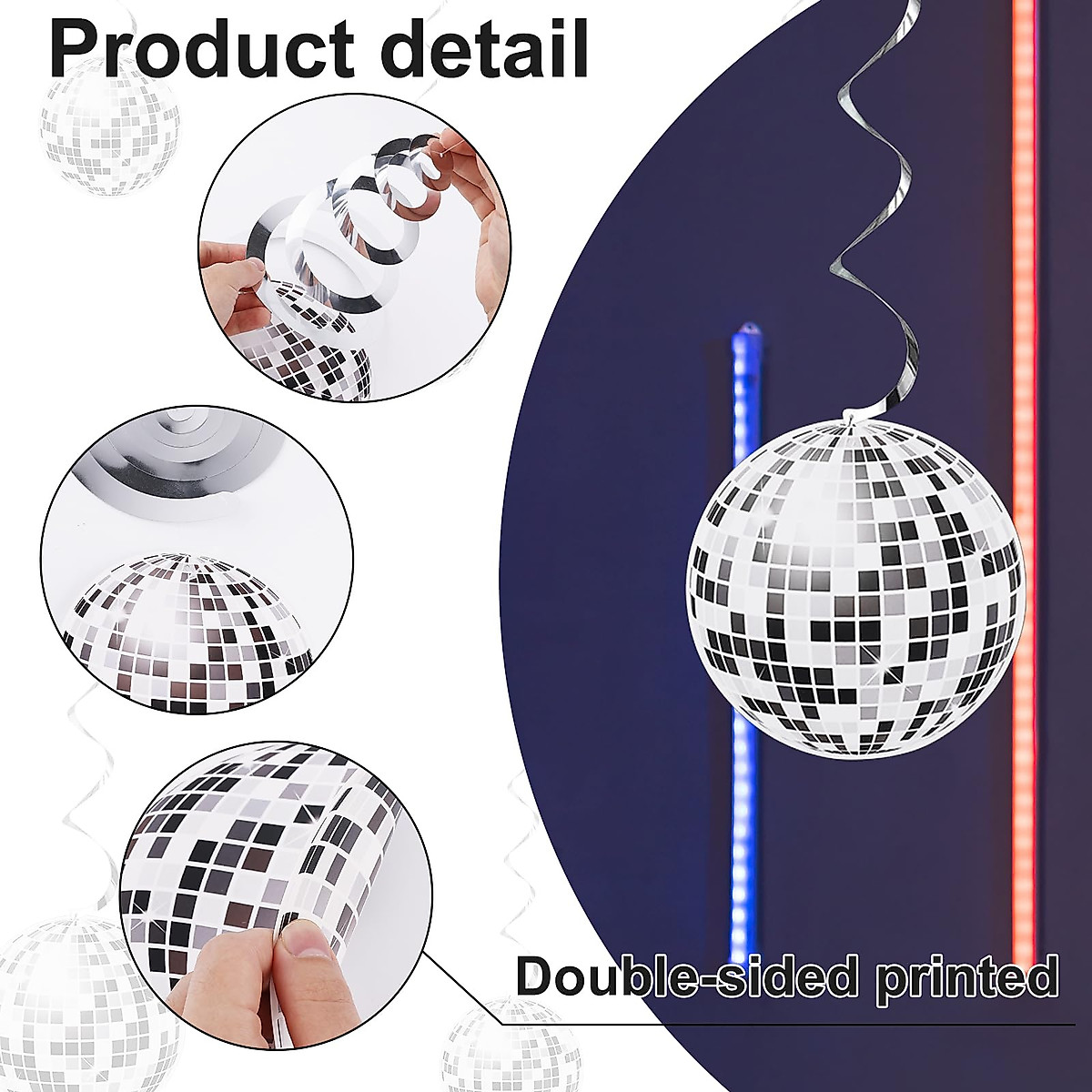 70pcs Paper Disco Ball Decorations and Plastic Foil Silver Hanging Swirls, Disco Party Decorations 70's Themed Party Decor Ball Card for Disco Fever Hippie Birthday Party Favors