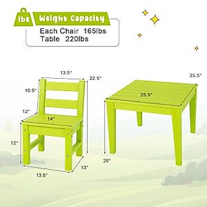 Costzon Kids Table and Chair Set, 3 Piece All-Weather Activity Table for Indoor & Outdoor, Heavy-Duty & Waterproof Furniture Set for Playroom, Nursery, Backyard, Toddler Table and Chair Set (Green)