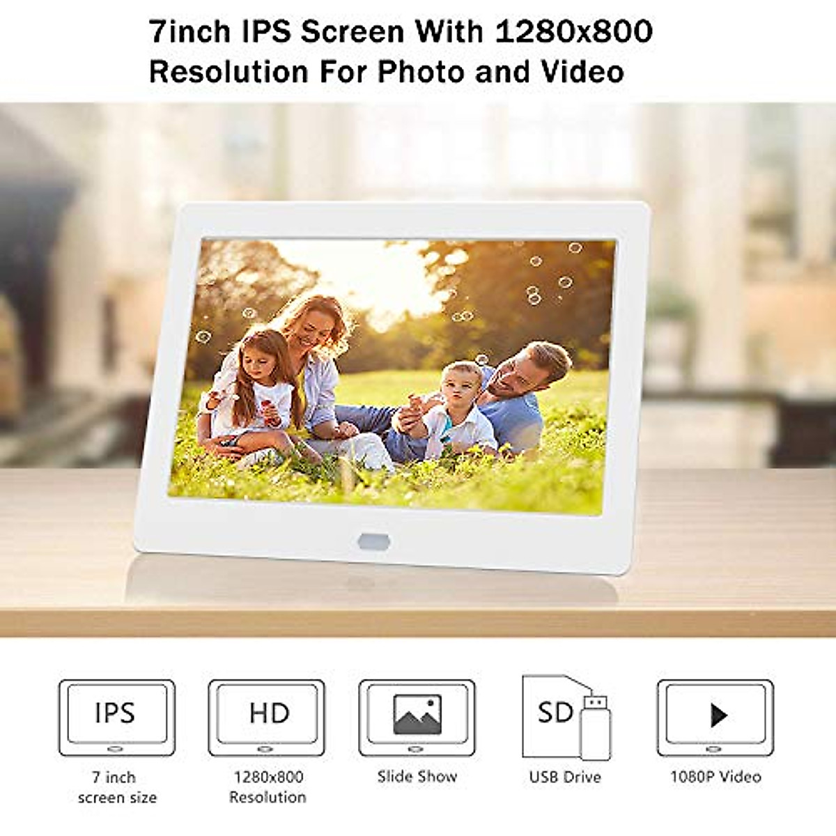 Digital Photo Frame with IPS Screen - 1280x800 Digital Picture Frame with 1080P Video, Music, Photo, Remote Control, Auto Rotate, Calendar, Time