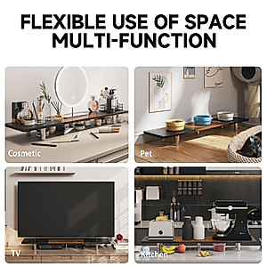 Fenge Dual Monitor Stand Riser, 39.4 Inch Height Adjustable Monitor Riser for Desk, Wood & Steel Monitor Stands for 2 Monitors , Desk Shelf for Computer,Laptop,Printer,TV, Brown