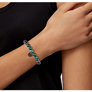 COAI Lotus Charm Black Tourmaline Malachite Stone Bracelet for Women