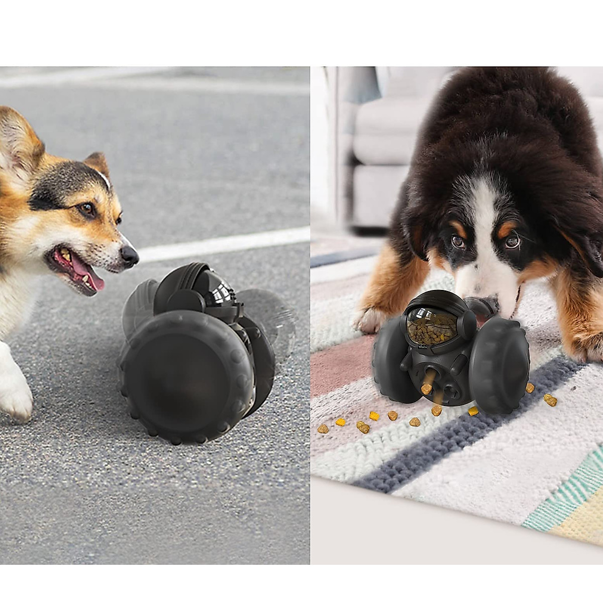 for Small Dry Treat Dog Food Toy Interactive, Robot Food Dispensor Treat Toy, Interactive Cat Treat Toy, Dog Food Puzzle Feeder, Slow Feeder Cat Treat Puzzle Toys for Small Medium Dogs/Cats (Black)