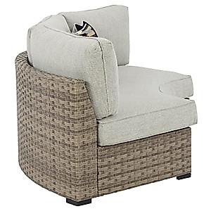 Signature Design by Ashley Outdoor Calworth Curved Patio Wicker Loveseat with Cushion, Beige