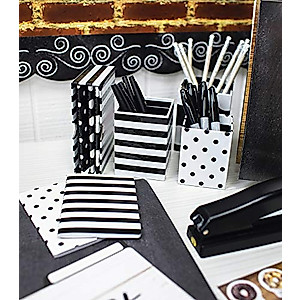 Schoolgirl Style Simply Stylish 3-Piece Polka Dot Pencil Cup Holder Set, Assorted Black and White Pencil Cup Holders, Classroom Supplies Organizer for Desk Organization, Black & White Classroom Décor