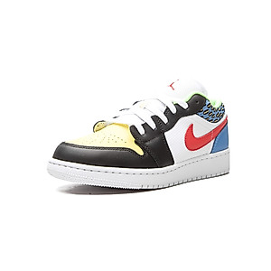 Nike Youth Air Jordan 1 Low GS White Mesh/Multicolor, Black/Lt Fusion Red/White, 7Y