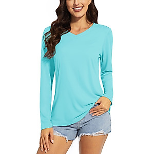 TACVASEN Workout Shirts for Women UPF 50+ Running Shirts Womens Dry Fit Fishing Hiking Shirts Long Sleeve Rash Guard T-Shirt Lake Blue