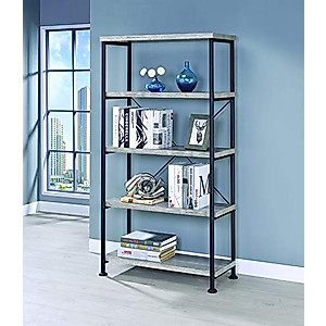 Coaster Furniture Analiese Rustic Industrial 4 Shelf Bookcase Bookshelf Etagere Composite Wood Shelves Metal Frame Gray Driftwood Black 801546