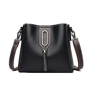 PORRASSO Women Handbag Fashion Bucket Bag Ladies Crossbody Bag Satchel Tote Top Handle Bags Leather Waterproof Shoulder Bag for Work Travel Daily Use Black