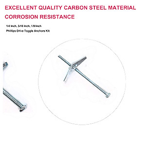 cSeao 22 Pieces Heavy Duty Drywall Ceiling TV Anchors Toggle Bolt Assortment Kit, 1/8" 1/4" 3/16" Spring Loaded Hollow Wall Inserted Bolt Wing Nuts