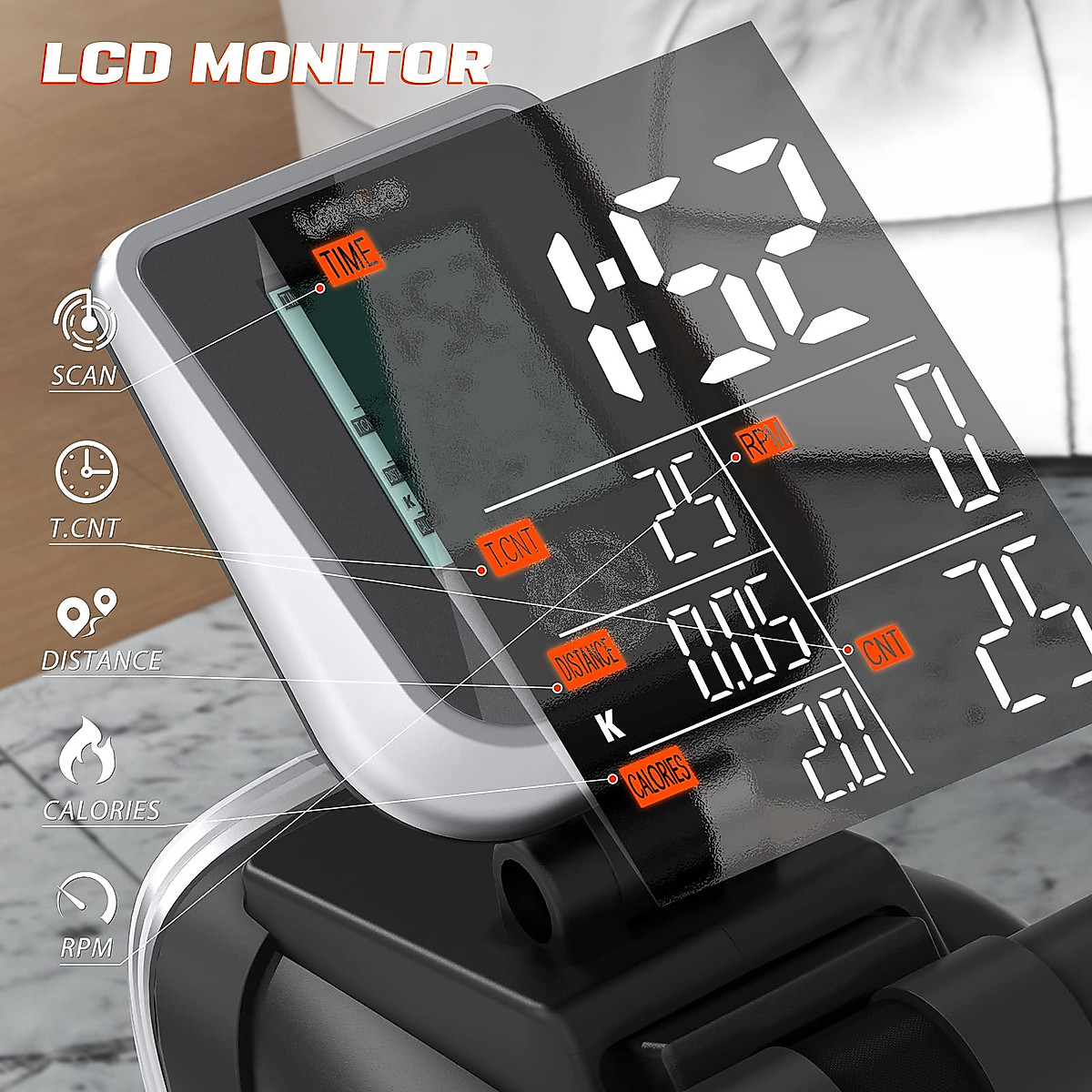 Upgo Rower Magnetic Rowing Machine Indoor Foldable Rower with 8 Level Adjustable Quiet Magnetic Resistance, Ergonomic Seat & LCD Monitor Cardio Exercise Training Max Weight 350 lbs