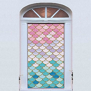 ZDX Mermaid Scales Door Banner Gold Glitter Purple Pink Blue Photo Backdrop Decor Princess Baby Shower Mermaid Birthday Party Door Hanger Cover Sign Supplies Poster Background Decor 72.8 x 35.4in