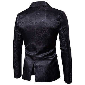 Mens 2 Piece Paisley Dress Suit One Button Party Wedding Blazer Pants Sets (Black, Large)