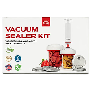 FORJARS Jar Vacuum Sealer Accessory Set for Mason Jars - Compatible with Regular and Wide Mouths, Cordless Pump for Portable Manual Hand Sealing, no electric. Vacuum Sealer with Plastic Lids