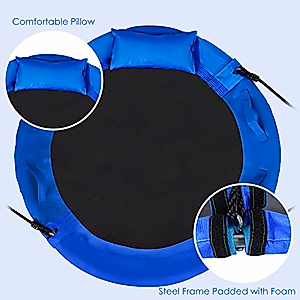 INFANS 660lbs 40 Inch Saucer Tree Swing with Pillow Handle Adjustable Hanging Rope, Round Flying Swing Seat for Kids, Outdoor Round Platform Swing for Backyard Playground Blue