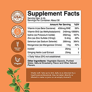 High Absorption Thyroid Support Supplement - Vegan Liquid Iodine Supplements for Thyroid Support for Women and Men with Myo-Inositol Selenium and Stinging Nettle for Enhanced Energy and Focus