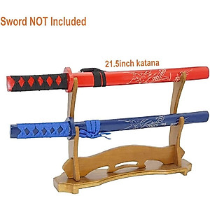 LUCKNIGHT Display Stand 2- Tier Solid Wood Sword Stand Horizontal Display Rack Samurai Sword Wakizashi Holder Floor Stand Sword Stand