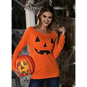 Halloween Womens Shirts Pumpkin Sweatshirts Casual Pullover Orange Tops Jack-O-Lantern XL