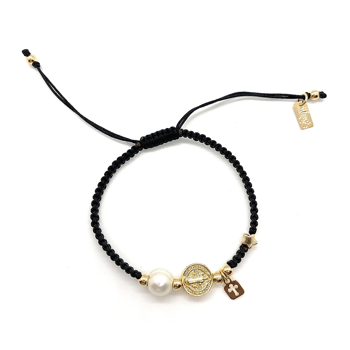 Alea Collection Protective St Benedict Medal Holy Charms Black String Adjustable Bracelet for Women