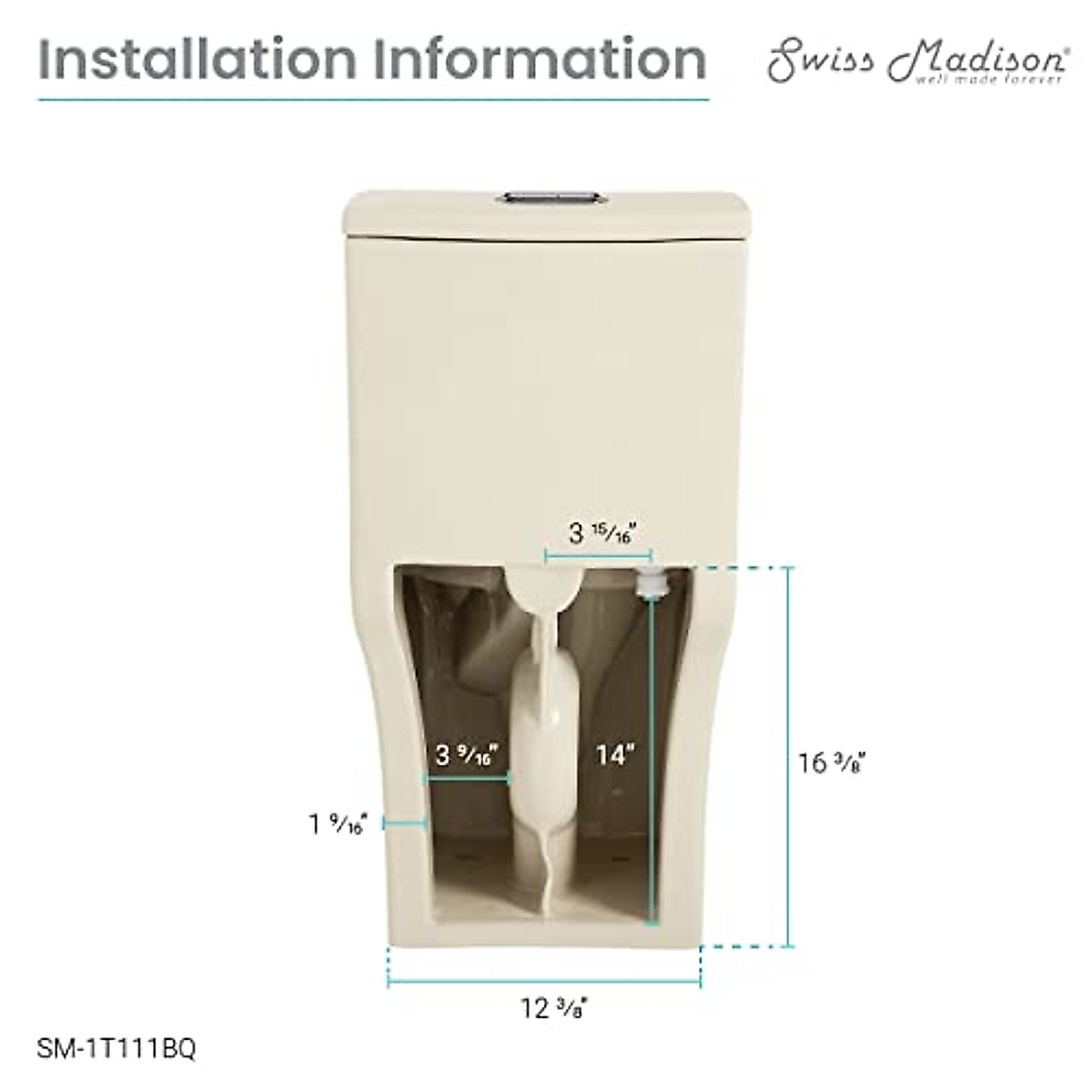 Swiss Madison Well Made Forever SM-1T111BQ, Burdon One Piece Square Toilet Dual Flush 1.1/1.6 gpf in Bisque