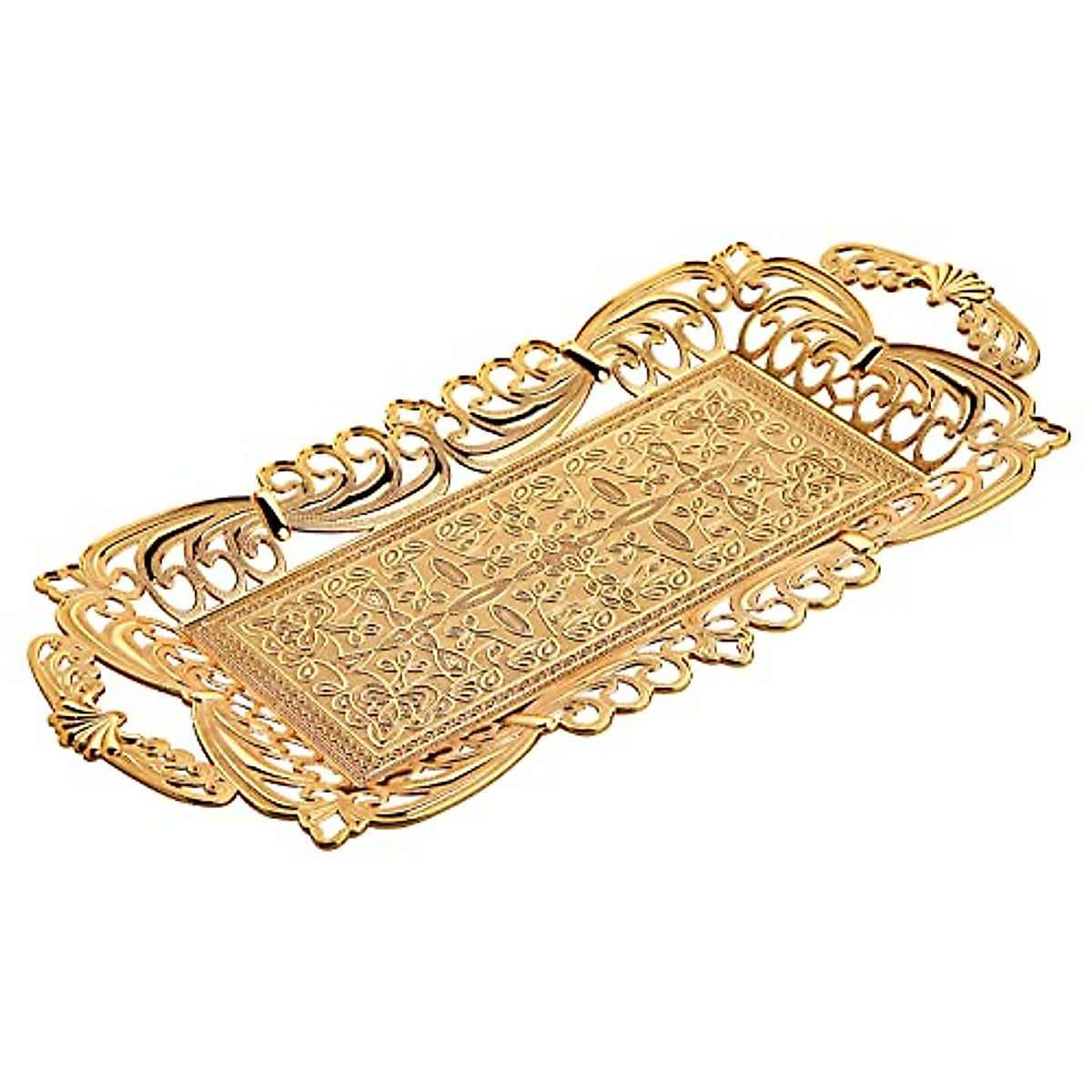 Turkish Tea Coffee Serving Tray with Handles Ottoman Decorative (Gold)