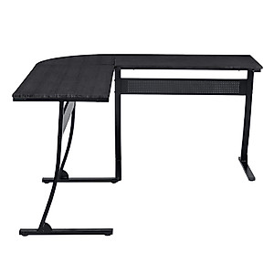 L-Shaped Computer Gaming Desk, 54.3'' Corner Writing Table Workstation Multipurpose Space-saving Study Laptop Table with Wide Desktop & Sturdy Metal Legs for Home Office Bedroom, Easy Assembly, Black