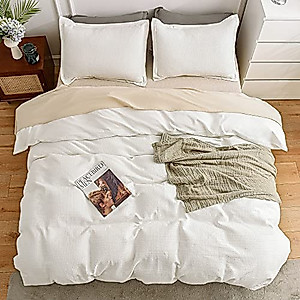MADELUO 100% Cotton Duvet Cover Queen, Waffle Weave White Duvet Cover Set, Soft Breathable Luxury Comforter Cover Bedding Set with 4 Corner Ties & Zipper Closure (White, Queen(90"x 90"))