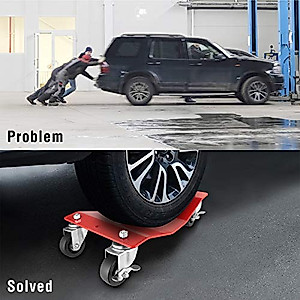 Car Dolly Set of 4 – Under Vehicle Tire Skates with Heavy-Duty Roller Wheel Casters – For Moving, Positioning Vehicles or Boats by Pentagon (Red)