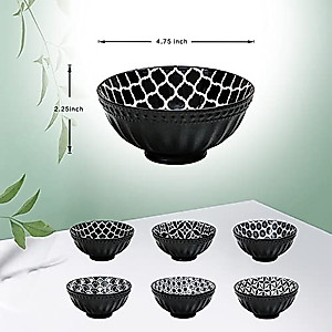 LEHAHA 10 Ounces Japanese Style Ceramic Bowl Set,Porcelain Semi-Matte Small Bowls, Set of 6 Dipping Bowls, Side Dishes For Desserts, Ice Cream, Snacks, Condiments, Souffle,Yogurt, black