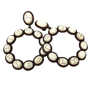 Emulily Western Turquoise Circle Clip-ons Earrings Boho (White)