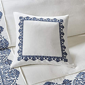 Madison Park Signature Cozy Comforter Set - All Season Bedding Combo Filled Insert and Removable Duvet Cover, Shams, Decorative Pillows, Queen (92 in x 96 in), Bohemian Blue 9 Piece