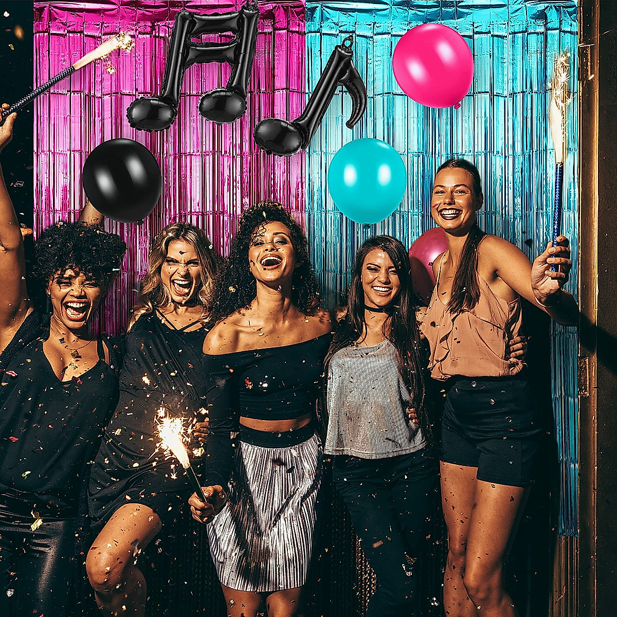 Skylety Music Birthday Party Decorations Includes Karaoke Rose Red Blue Black Tinsel Curtains Music Balloons Music Note Balloons for Music Theme Party Photo Backdrop