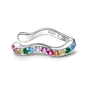 Colorful CZ Wave Ear Cuffs Cartilage Earrings S925 Sterling Silver Rainbow Crystal Rhinestone Non Piercing Clip On Wrap Earring Hypoallergenic Jewelry Gifts for Women