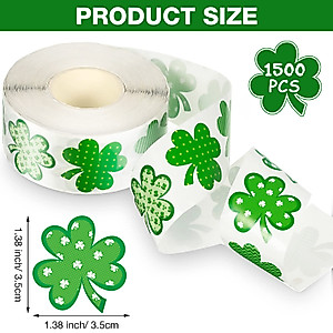 1500 Pcs St. Patrick's Day Shamrock Sticker Irish Roll Self Adhesive Stickers Labels Shamrock Decals for Envelope Seals Gift Box 1.5 Inch Clover Seal Decals for St. Patrick's Day Party Decorations