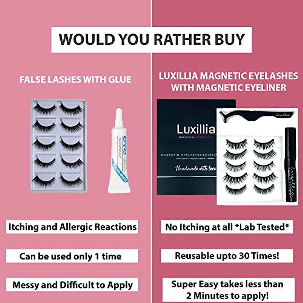 Luxillia Magnetic Eyelashes with Eyeliner, Most Natural Looking Magnetic Lashes Kit with Applicator, Best 8D, 3D Look, Reusable Fake Eye Lash, No Glue, Strongest Waterproof Liquid Liner