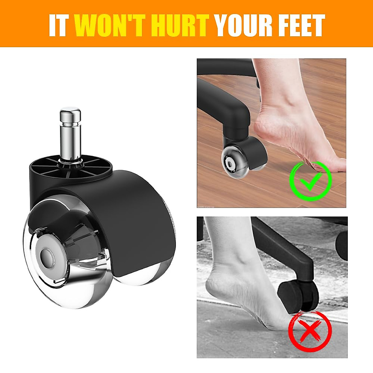 Office Chair Casters Wheels(Set of 5) - 2 inch Heavy Duty Mute Desk Chair Wheels Replacement 2200Lbs- Office Chair Wheels for Hardwood Floors- Universal Fit Wheels for Office Chair