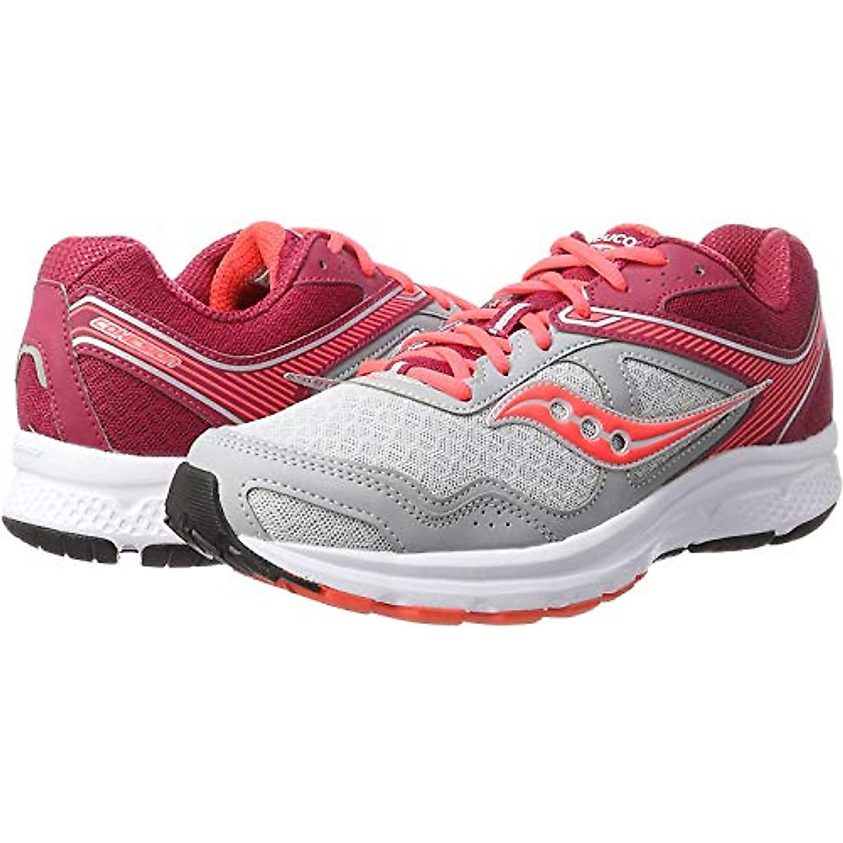 Saucony Women's Cohesion 10 Grey/Red Running Shoe 9 M US