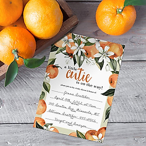 Little Cutie Baby Shower Invites / 25 Baby Shower Invitation Cards With White Envelopes / 5" x 7" Citrus Clementine Fruit New Baby Party Invitations/Fill In Gender Neutral Invite Cards