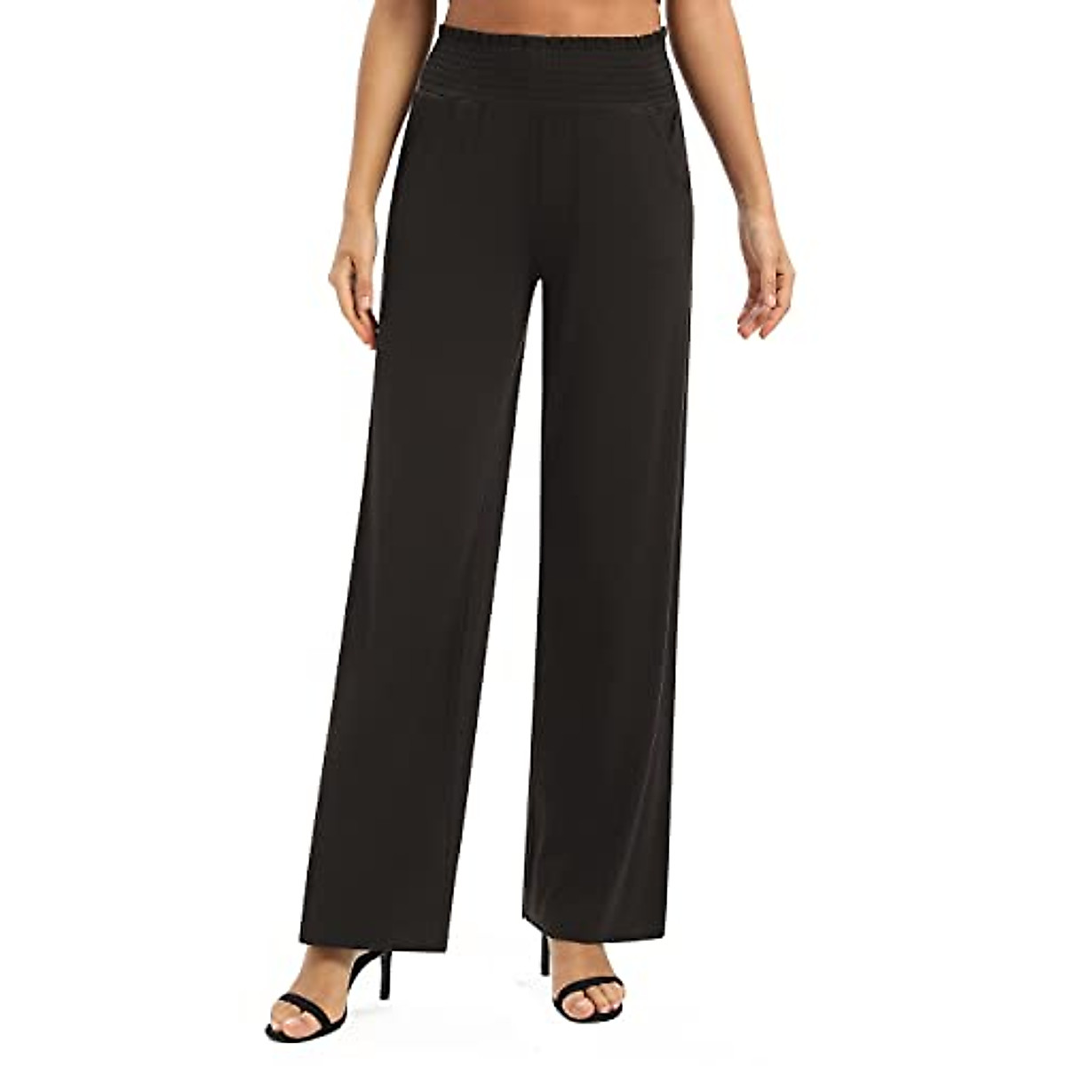 Urban CoCo Women's Solid Wide Leg Palazzo Lounge Pants Casual Straight Leg High Waist Stretch Pants (Black, XL)