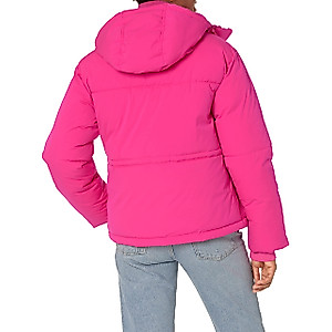 Amazon Essentials Women's Short Waisted Puffer Jacket (Available in Plus Size), Neon Pink, Large
