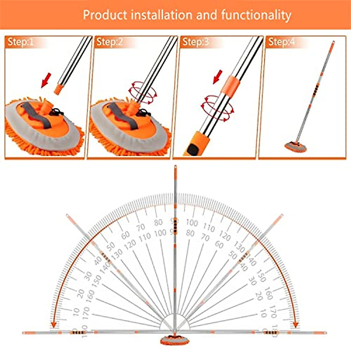 Car Wash Brush with Long Handle Microfiber 62" Brush Soft Mop Mitt Scratch-Free Kit Flexible Rotation Washing Paint Scratch Free Tool Supply Brush Extension Pole Flexible RVs Pickups Buses