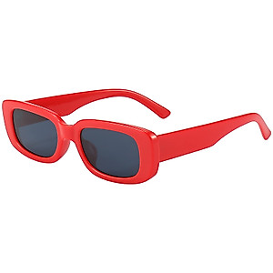 Dollger Retro Rectangle Sunglasses For Women Trendy Vintage 90s Small Sunglasses UV 400 Protection Square Shades Red